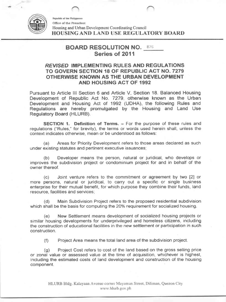 R-876 S. 2011 Revised Implementing Rules and Regulations To Govern Section 16 of RA No 7279 ...