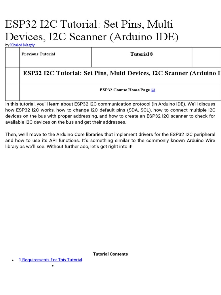 ESP32 I2C Tutorial | PDF | Arduino | Telecommunications