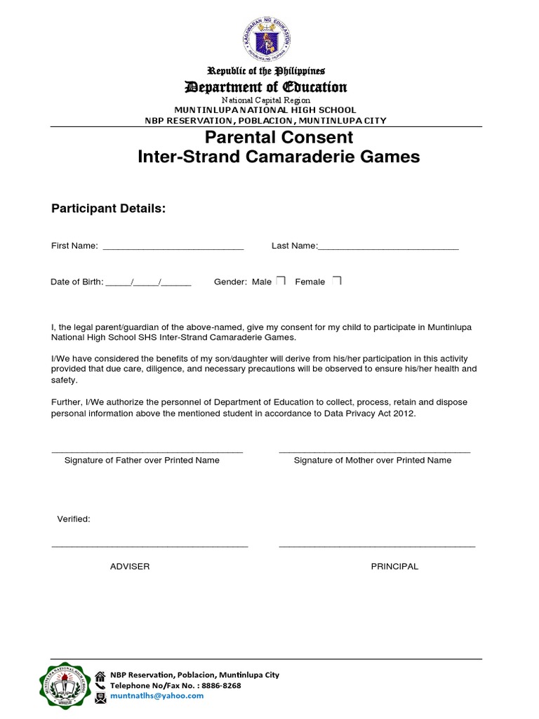 Parent Consent Inter-Strand Games | PDF | Self-Improvement