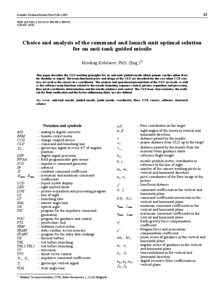 Choice and Analysis of The Command and Launch Unit Optimal Solution ...