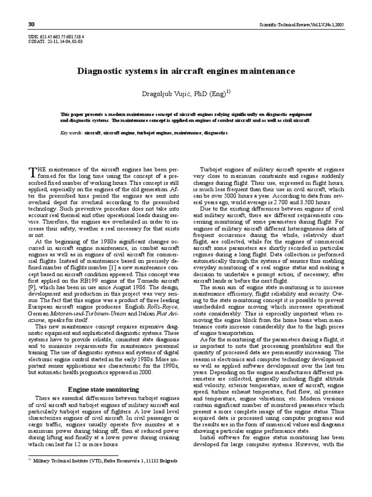 Diagnostic Systems in Aircraft Engines Maintenance | PDF | Gas Turbine ...