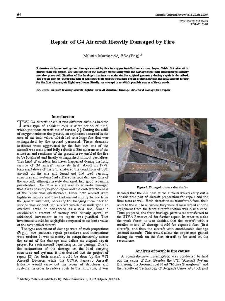 Repair of G4 Aircraft Heavily Damaged by Fire | PDF | Stress (Mechanics ...