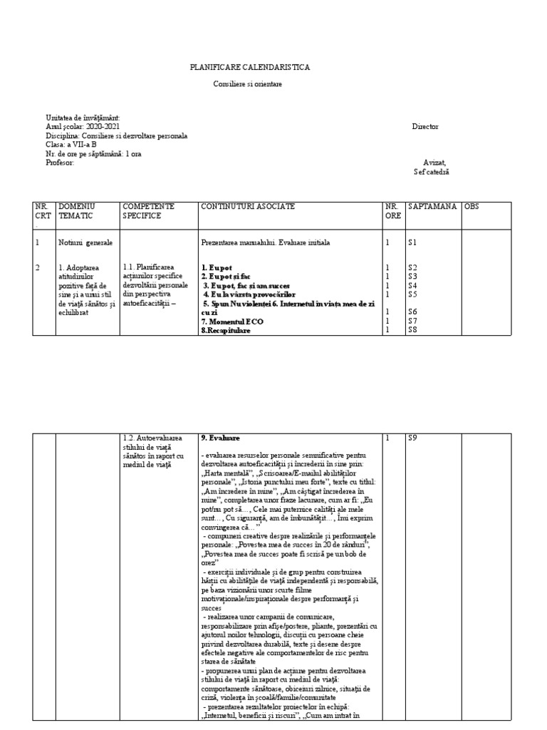 Planificare Calendaristica | PDF