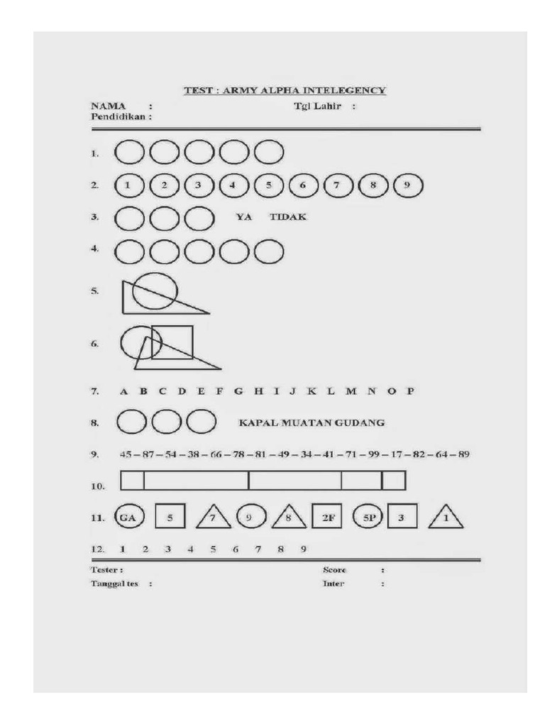 Army Alpha Test Sheet | PDF