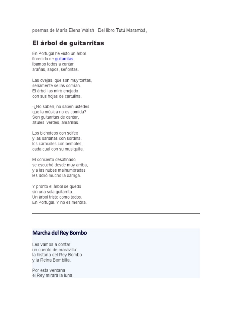 3 poemas de María Elena Walsh del libro Tutú Marambá | PDF