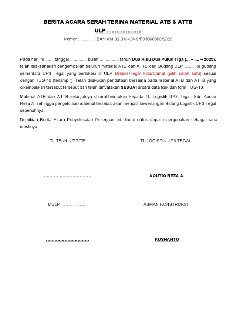 BA Serah Terima Material | PDF