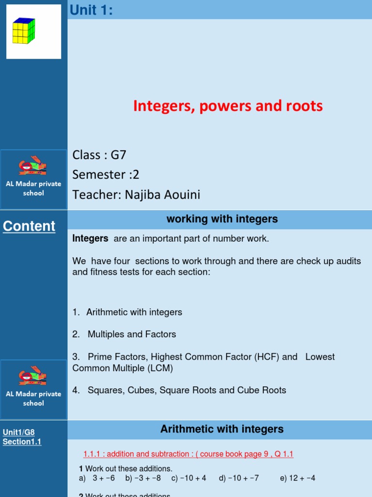 Integers, Powers and Roots | PDF | Algebra | Numbers