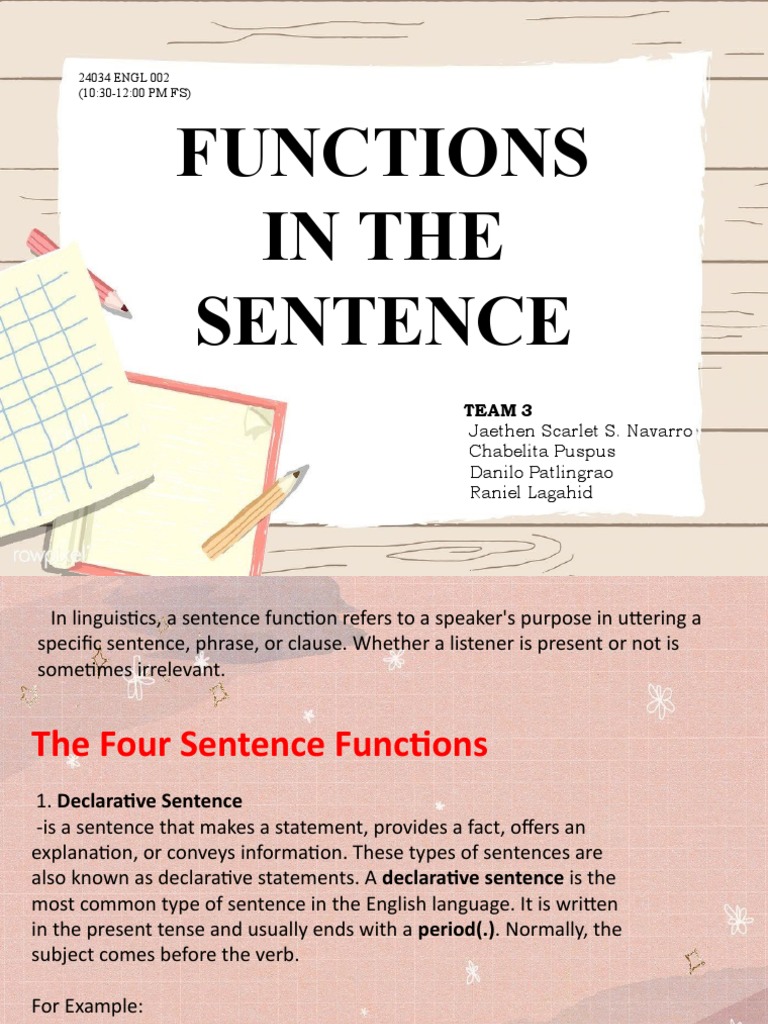 Team 3 Functions in The Sentence | PDF | Sentence (Linguistics) | Clause