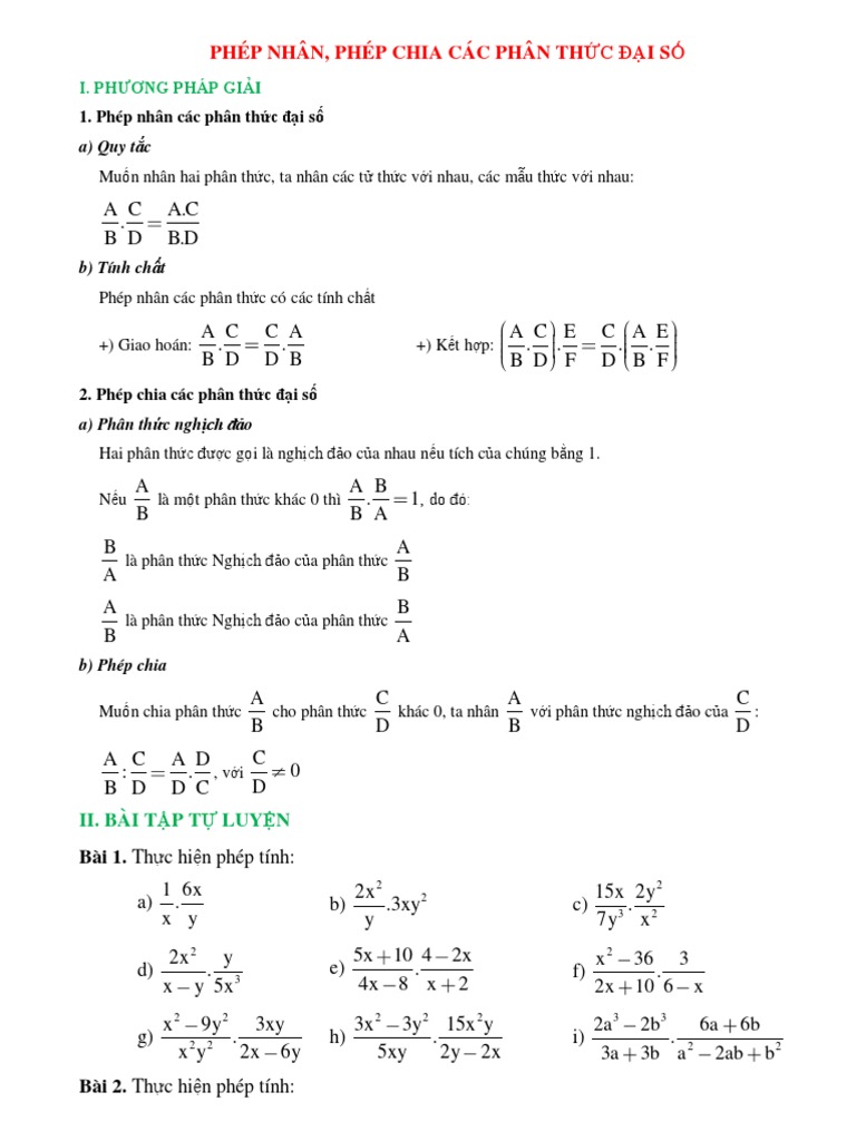 Phep Nhan Phep Chia Cac Phan Thuc Dai So Va Phuong Phap Giai | PDF