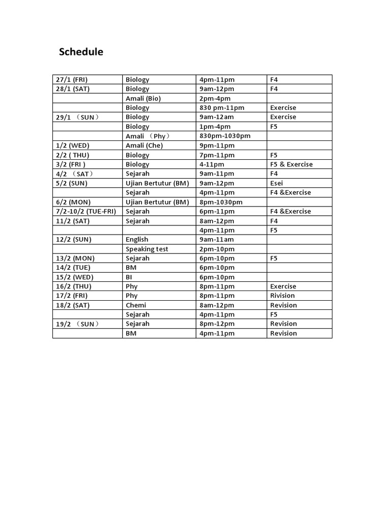 Schedule SPM Plan | PDF