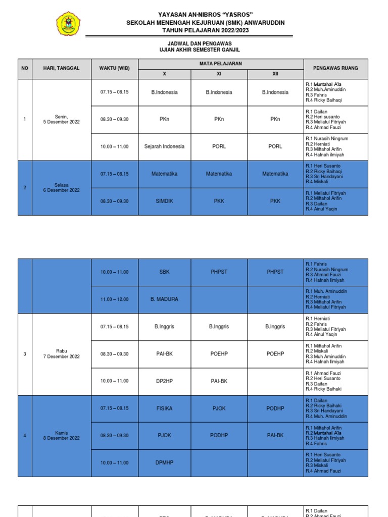 Jadwal PAS Ganjil 2022 | PDF