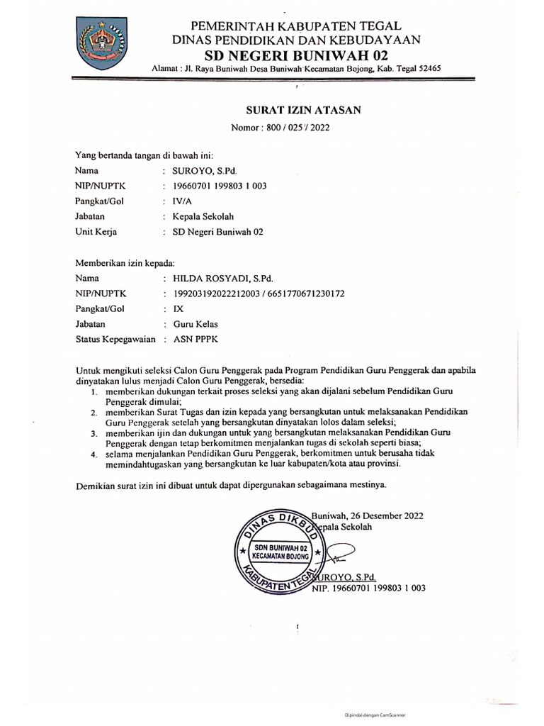 Surat Izin Atasan CGP9 | PDF