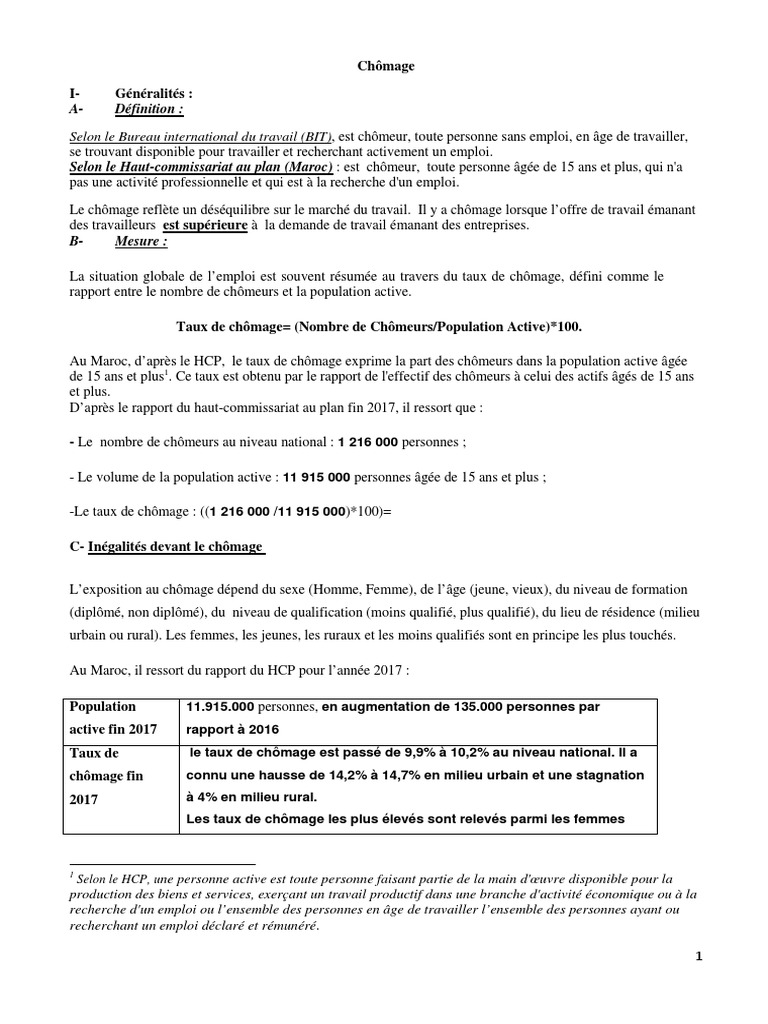 Chômage au Maroc : Définition et Analyse 2017 | PDF | Chômage | Salaires