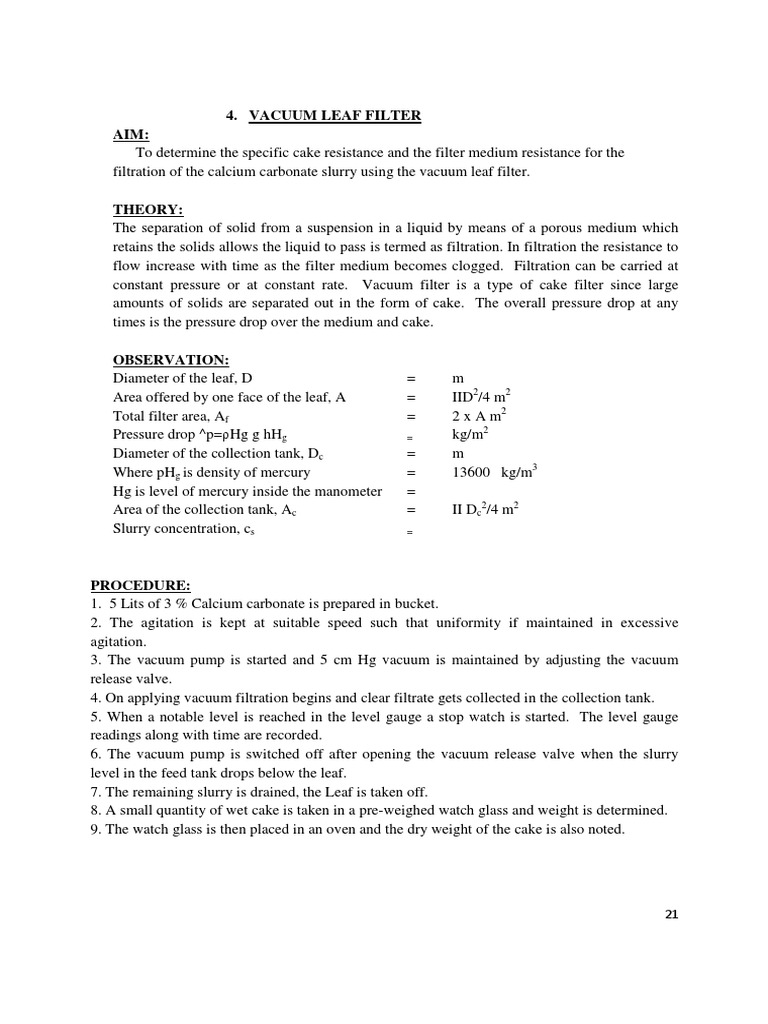Vacuum Leaf Filter | PDF | Filtration | Pressure
