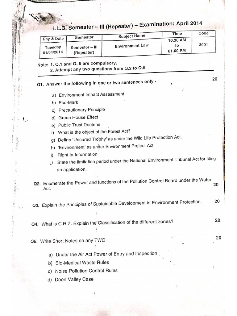 Environment Law Paper Set | PDF