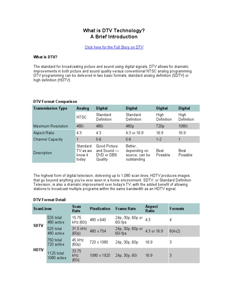 What is DTV Technology | PDF | Digital Television | High Definition ...