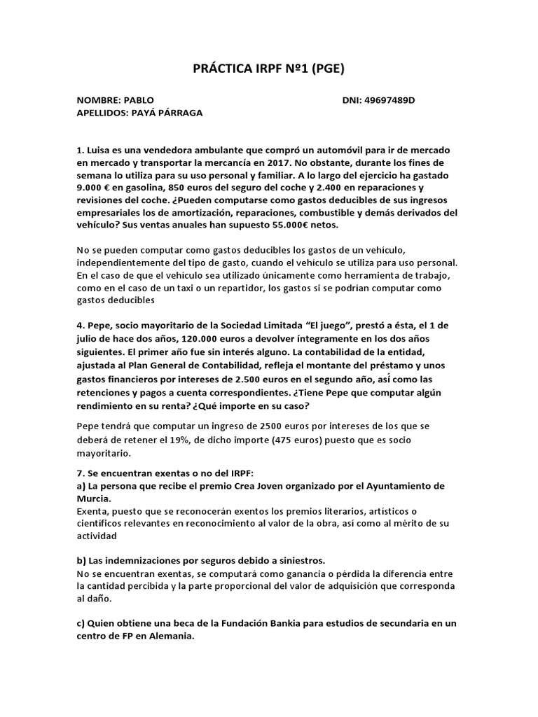 Práctica IRPF | PDF | Daños y perjuicios | Pensión