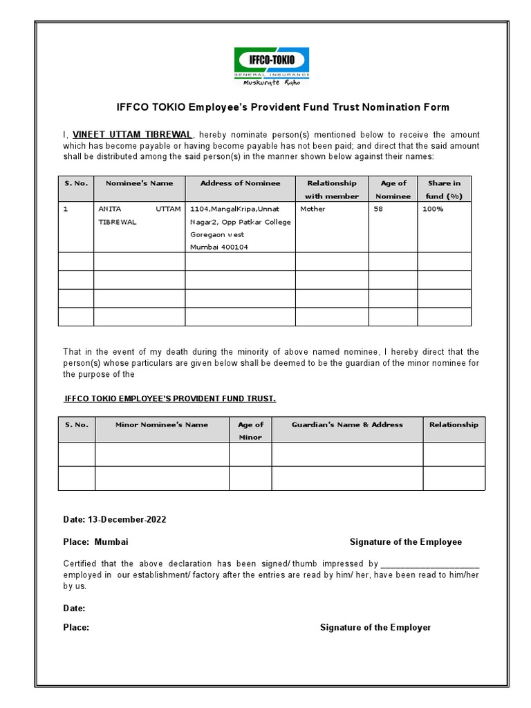 PF Nomination Form | PDF