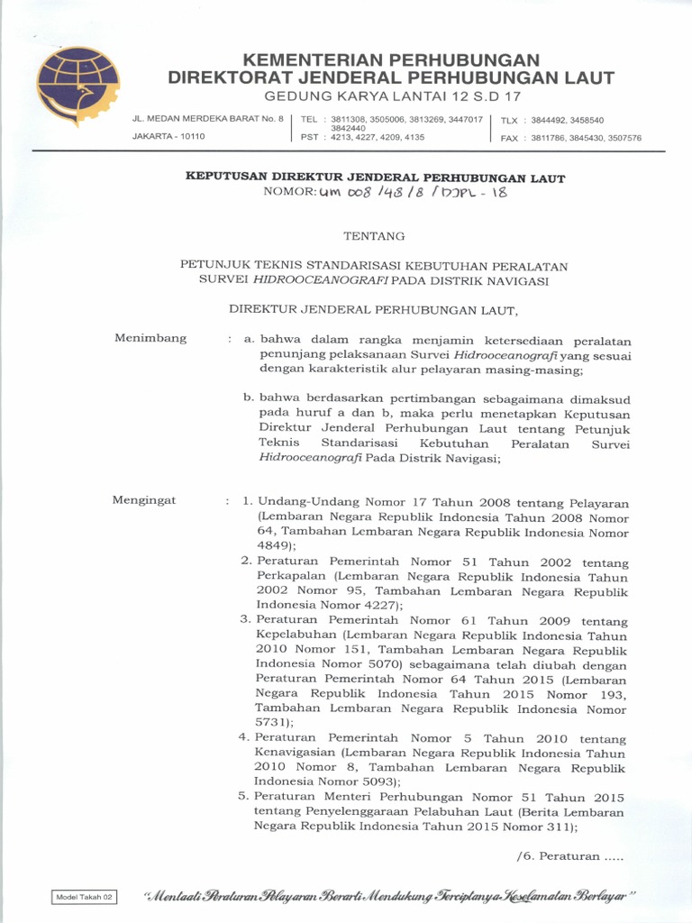 Kepdirjen Hubla Nomor Um 008-48-8-DJPL-18 Tentang Petunjuk Teknis ...