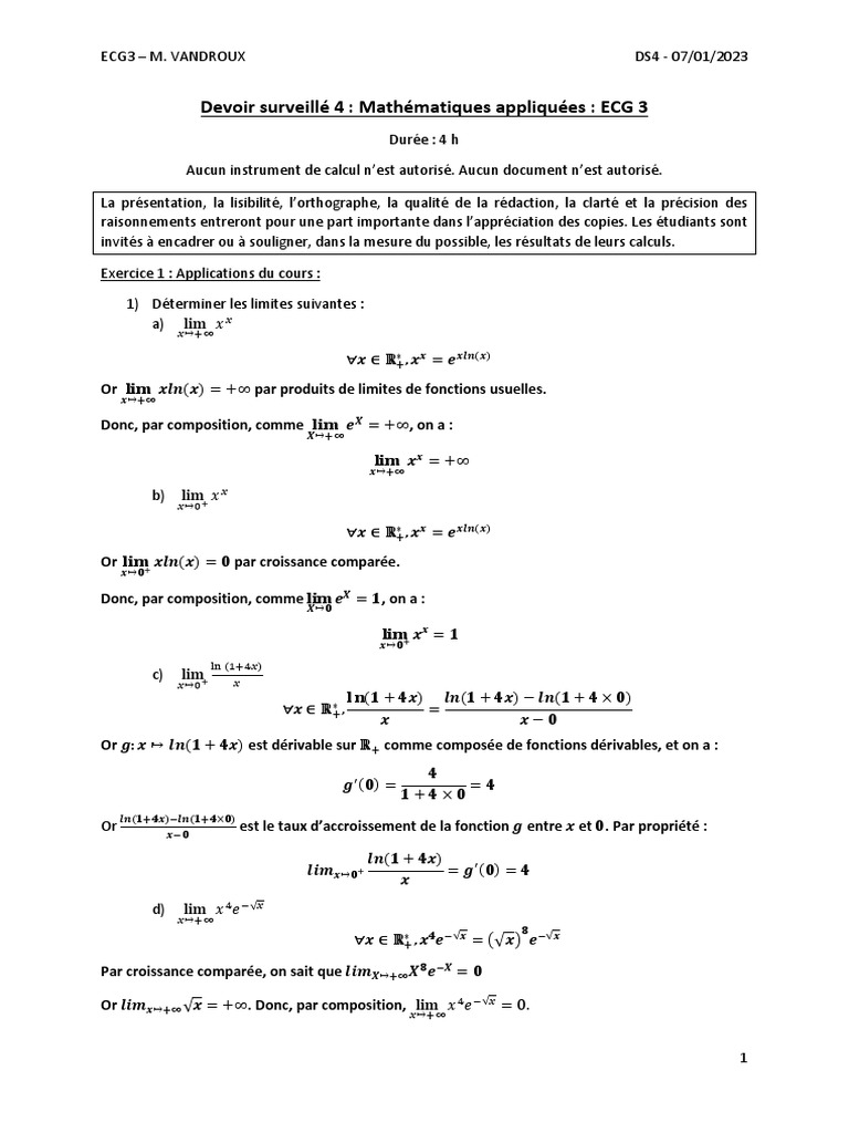 Limites et croissance comparée en mathématiques | PDF