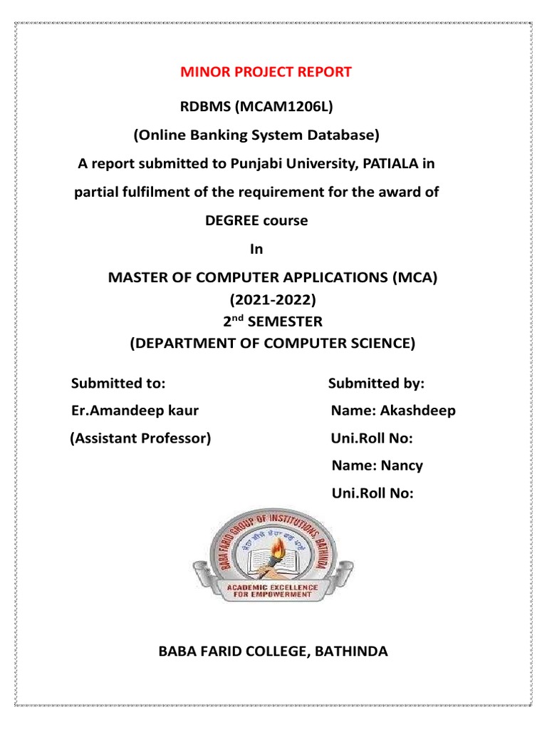 Project Report Online Banking System | PDF | Relational Database | Relational Model