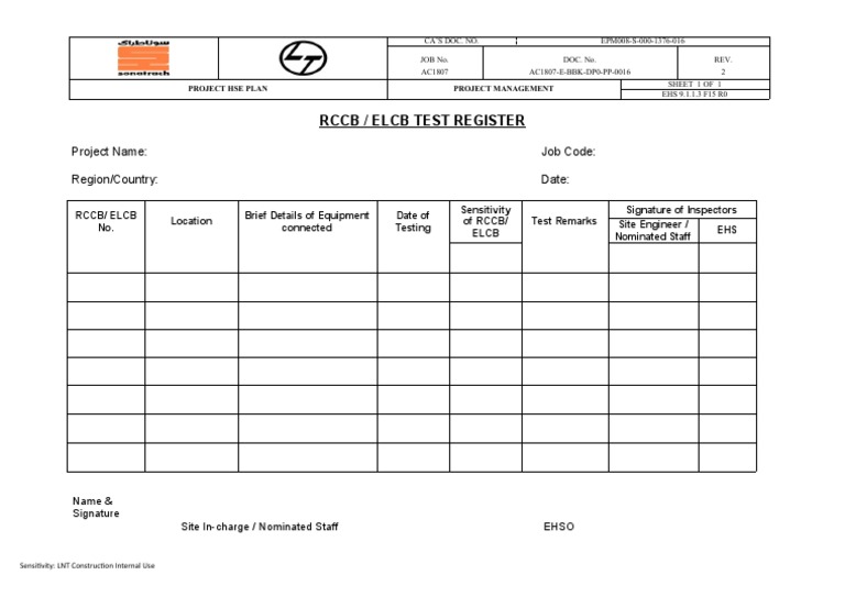 Am 9.1.1.3 f15 RCCB, Elcb Test Register | PDF