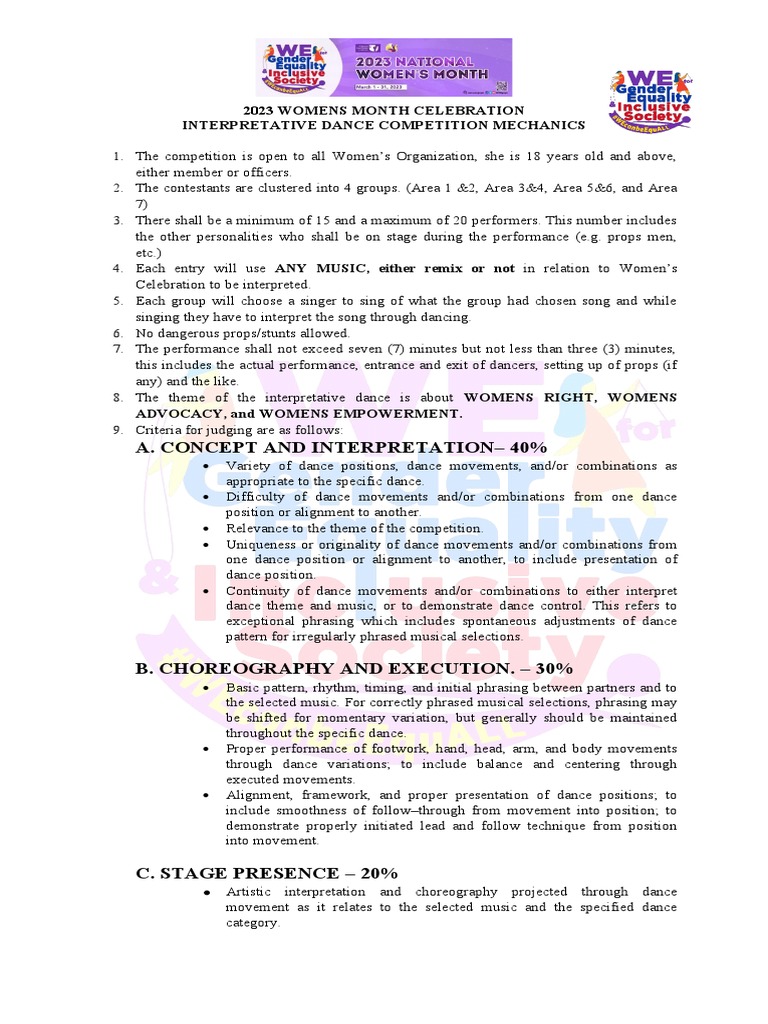 Women's Month Interpretative Dance Criteria | PDF | Dances | Entertainment