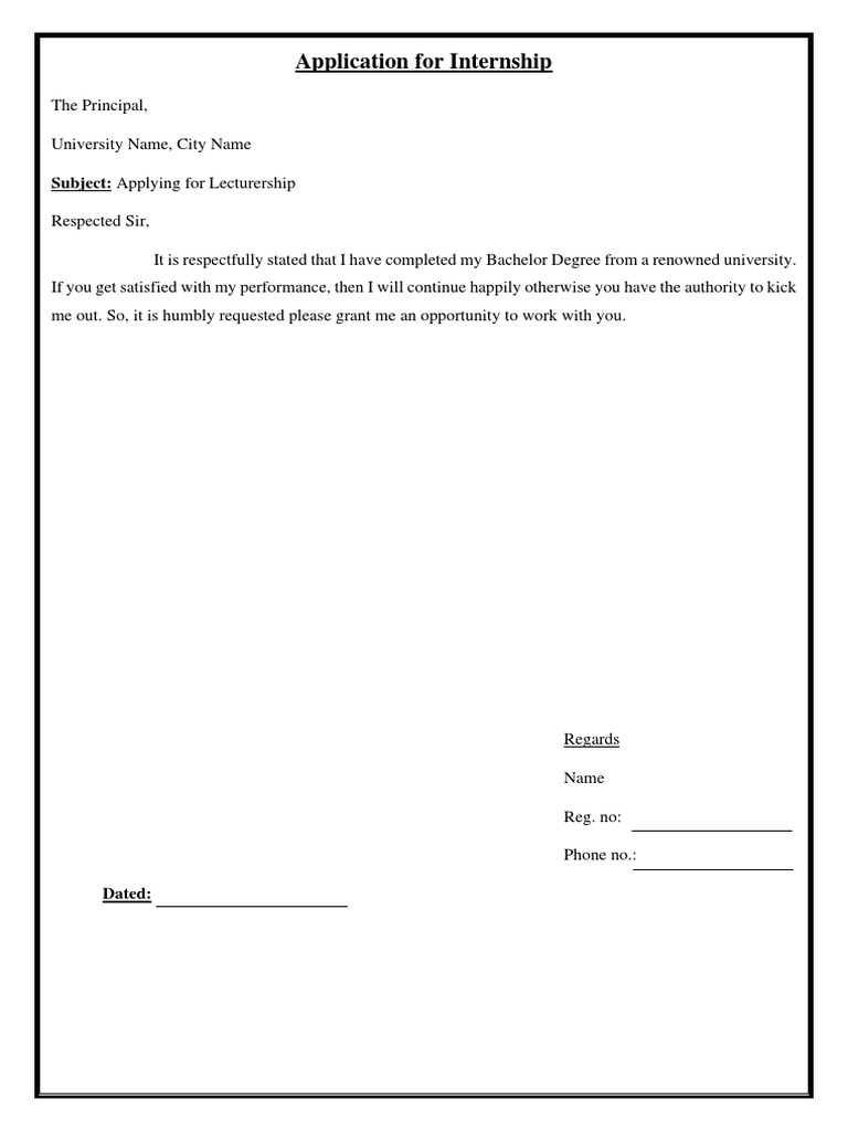 Application For Internship Sample | PDF