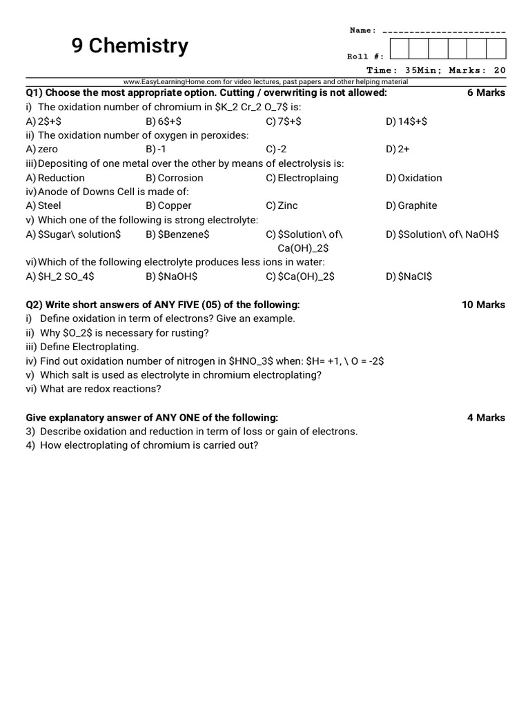 9 Chemistry - Test Maker @ | PDF