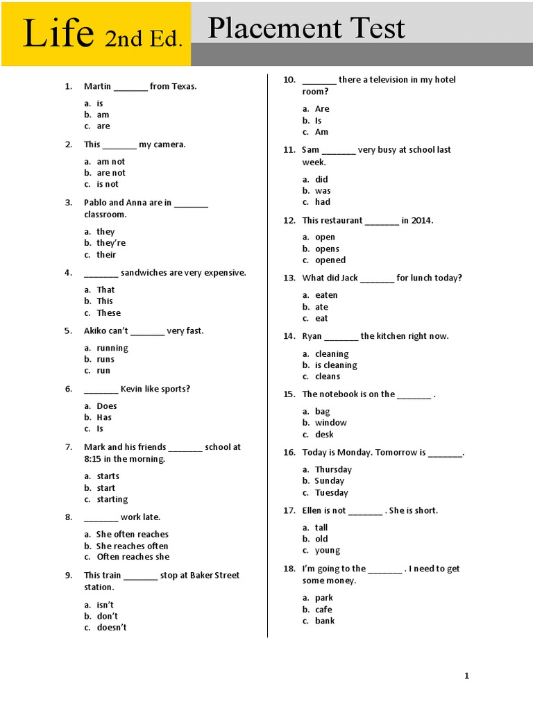 Life 2e Placement Test Full | PDF