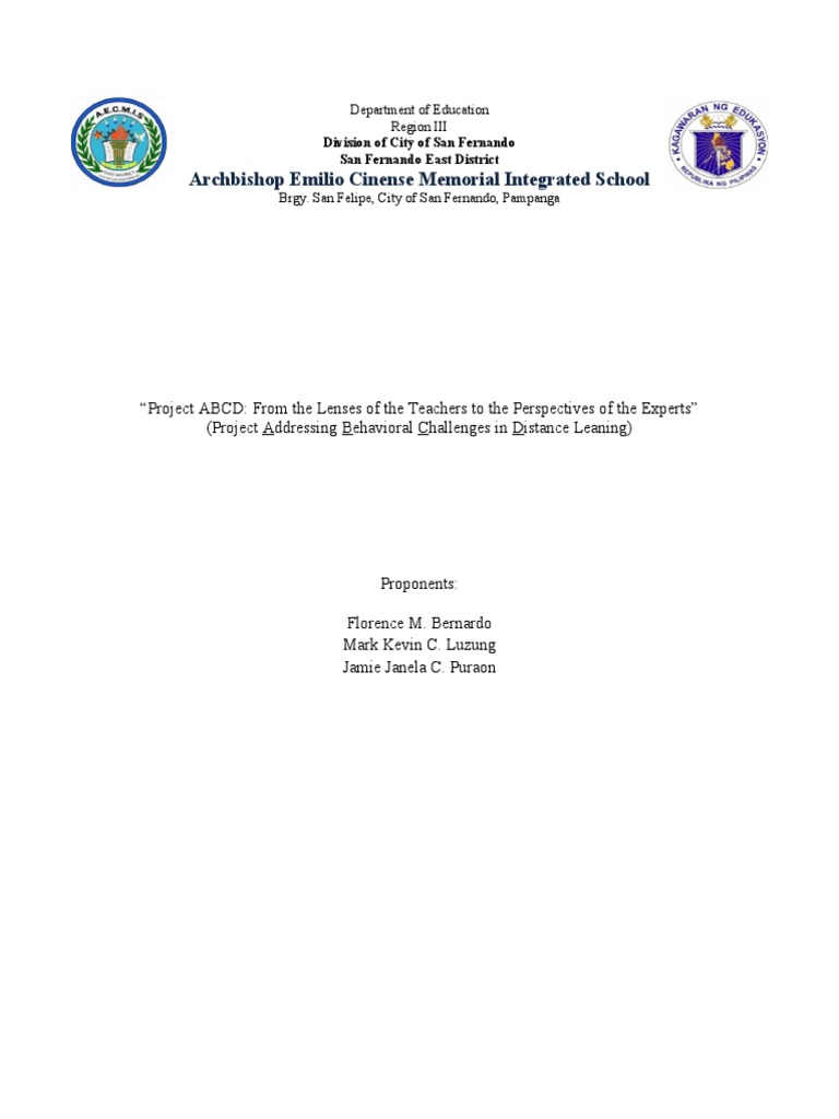 Proposal - Project Abcd - Archbishop Emilio Cinense Memorial Integrated ...