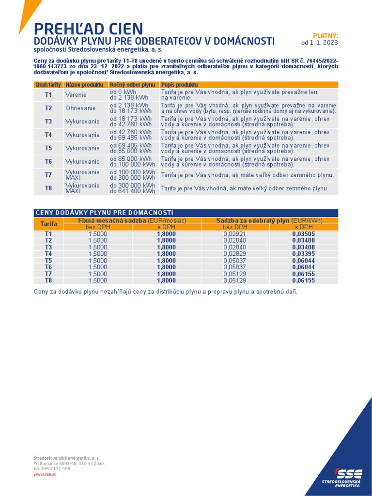 Prehlad Cien Dodavky Plyn Dom Od 1 1 2023 | PDF