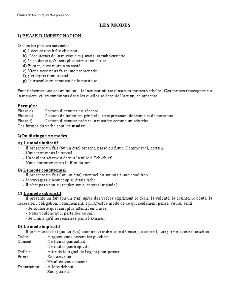 Modes verbaux en français : guide complet | PDF | Verbe | Grammaire
