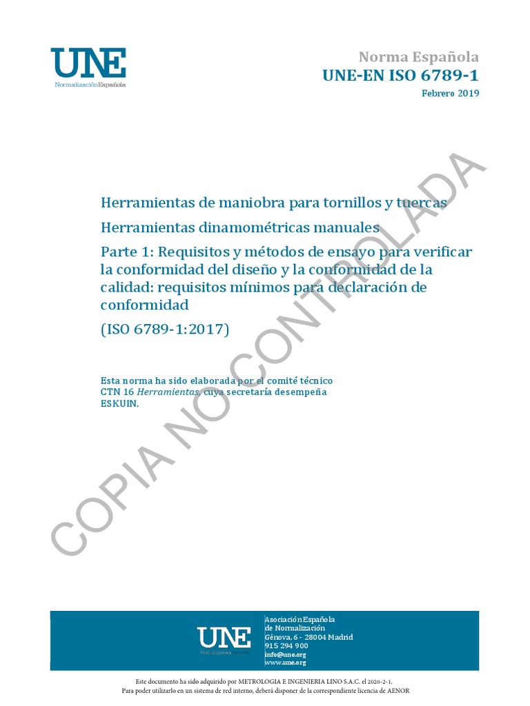 UNE-EN ISO 6789-1 - 2019 CNC Parte1 | PDF | Calibración | Organización ...