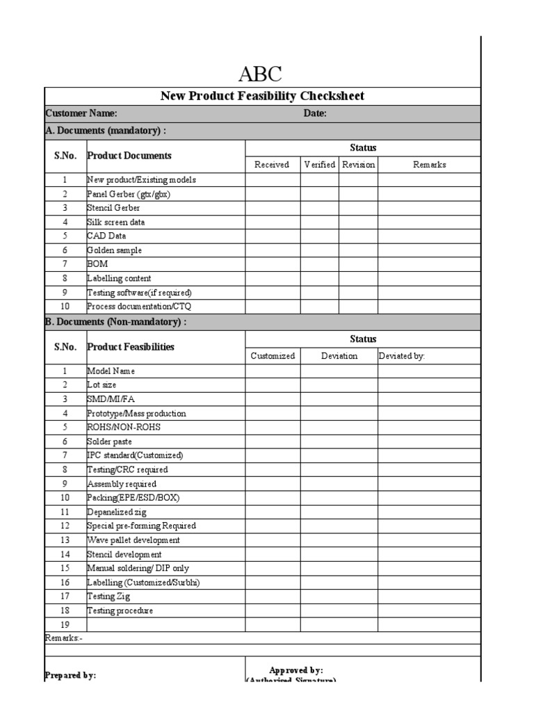 Team Feasibility Check Sheet | PDF