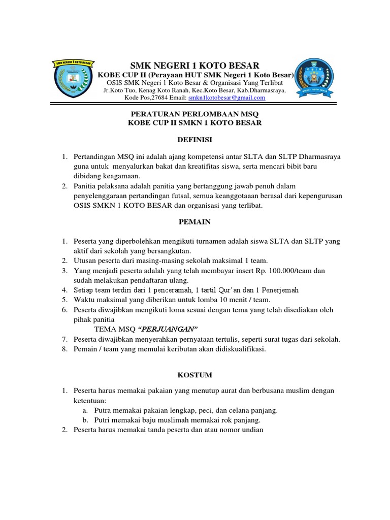 KOBE CUP II: Aturan Lomba MSQ & Multasong | PDF
