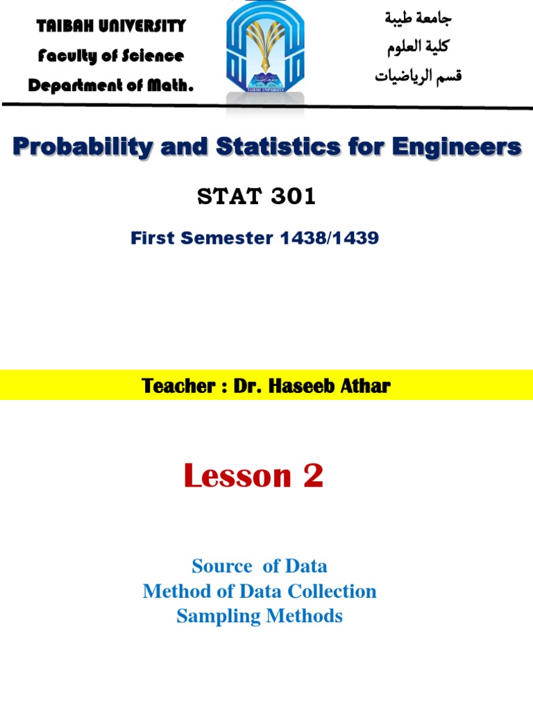 Chapter1 - L2 احصاء | PDF | Sampling (Statistics) | Stratified Sampling