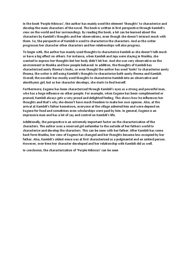 English - Practice Essay Purple Hibiscus 2022 | PDF | Thought | Social ...