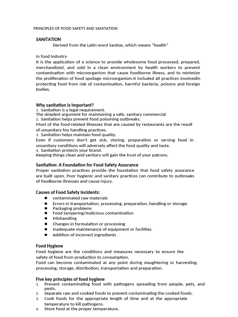 Thc2 Module 1 Principles of Food Safety and Sanitation | PDF | Food ...