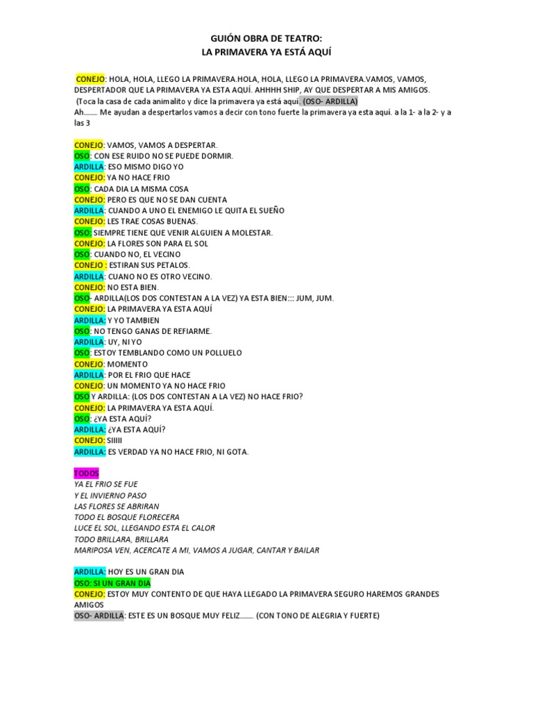 Obra de Teatro La Primavera Conejo | PDF | Poesía