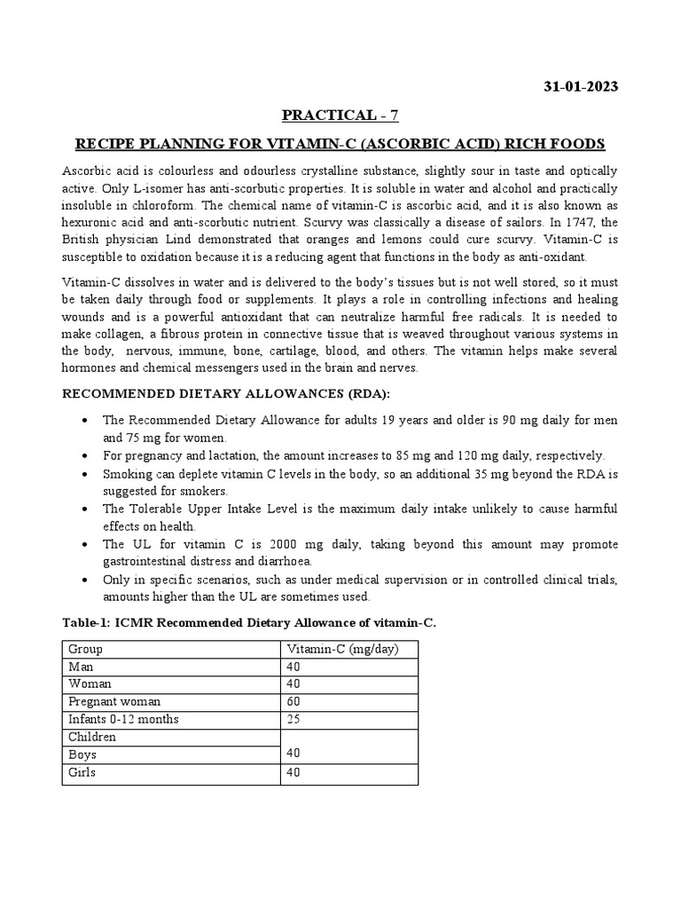 7 - Recipe Planning For Vitamin-C Rich Foods | PDF | Vitamin C | Vitamin