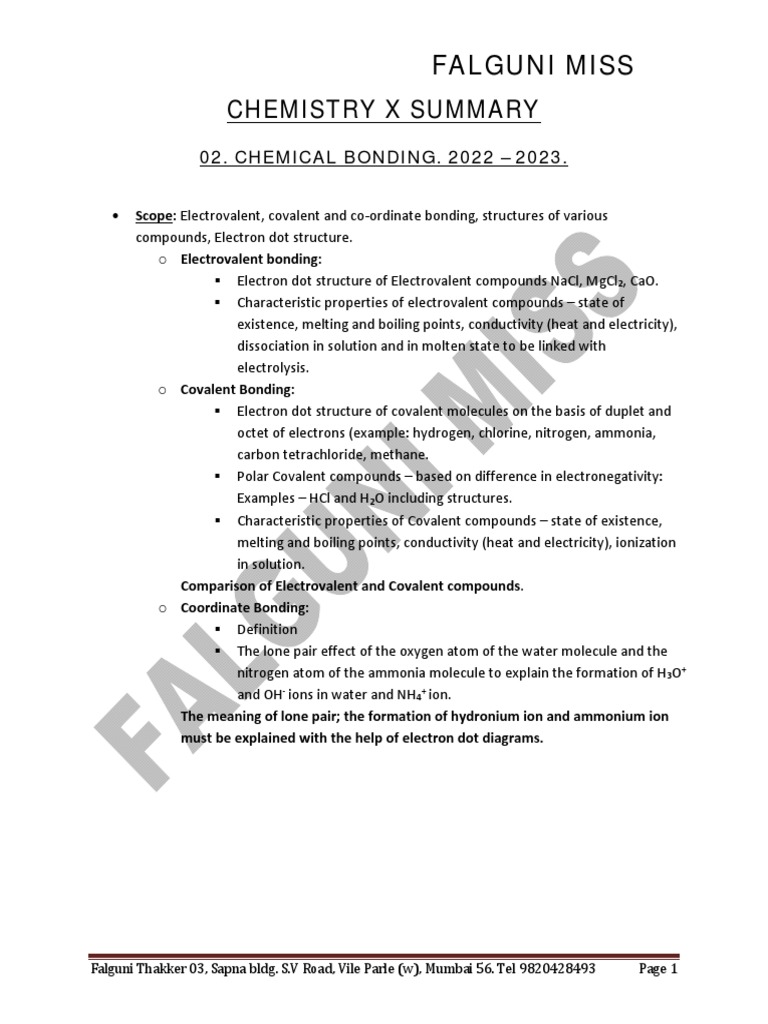 02 Chem X Icse Summary Chemical Bonding | Download Free PDF | Chemical ...
