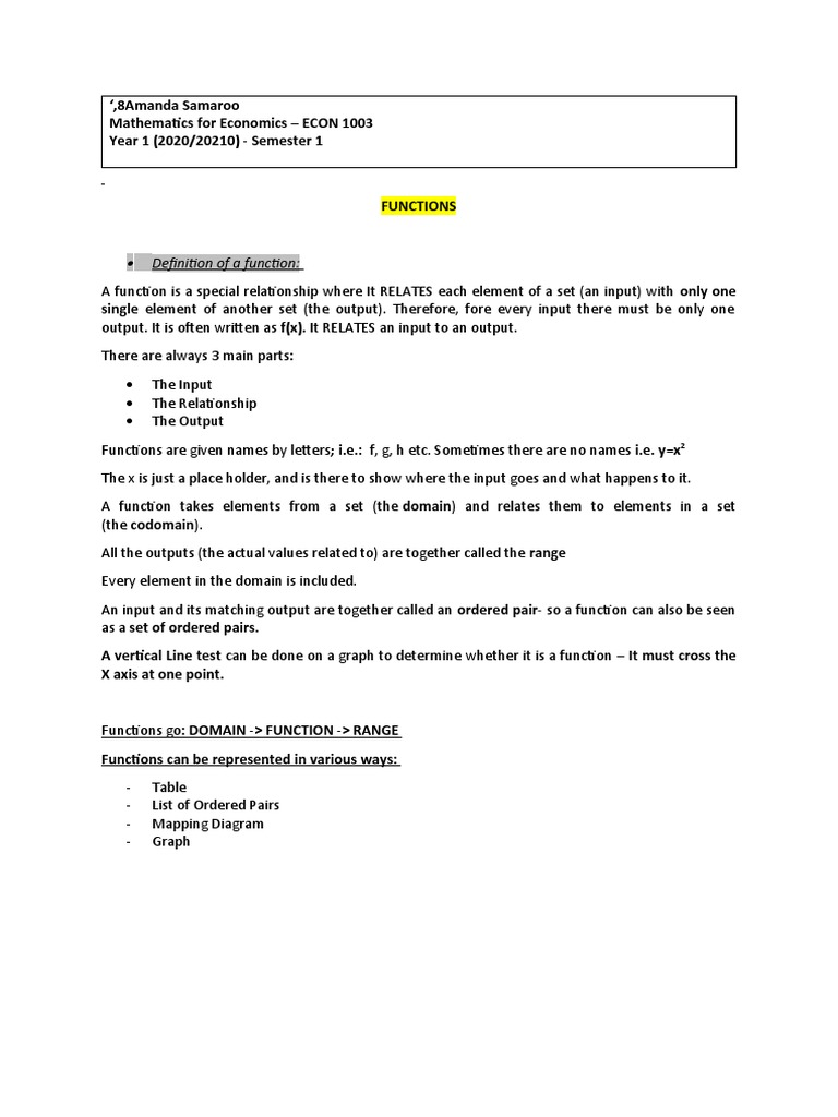 Functions and Matrix Algebra in ECON 1003 | PDF | Matrix (Mathematics ...