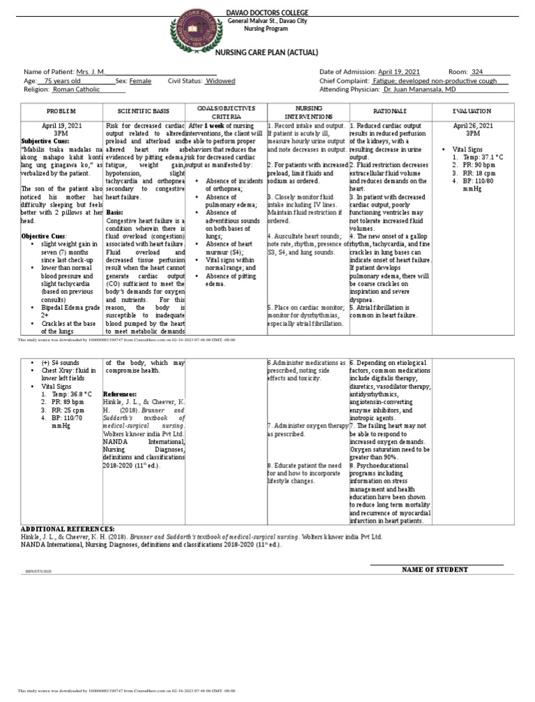 Risk NCP Decreased Cardiac Output | PDF | Heart Failure | Heart