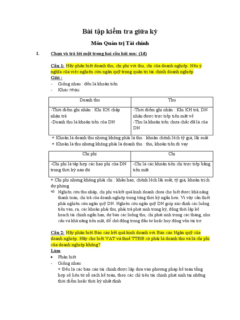 Bai Tap Kiem Tra Giua Ki | PDF