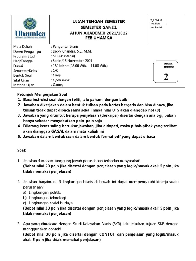 Soal Uts Pengantar Bisnis (1C) | PDF