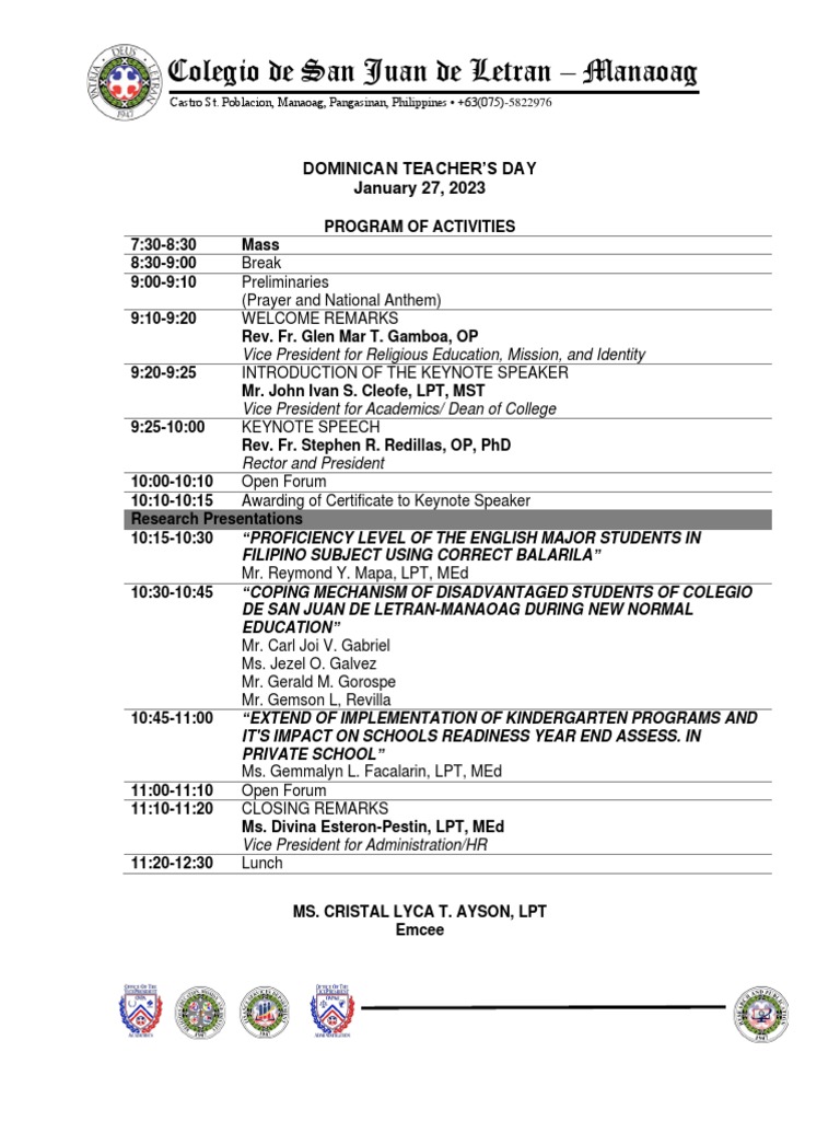 Program of Activities | PDF