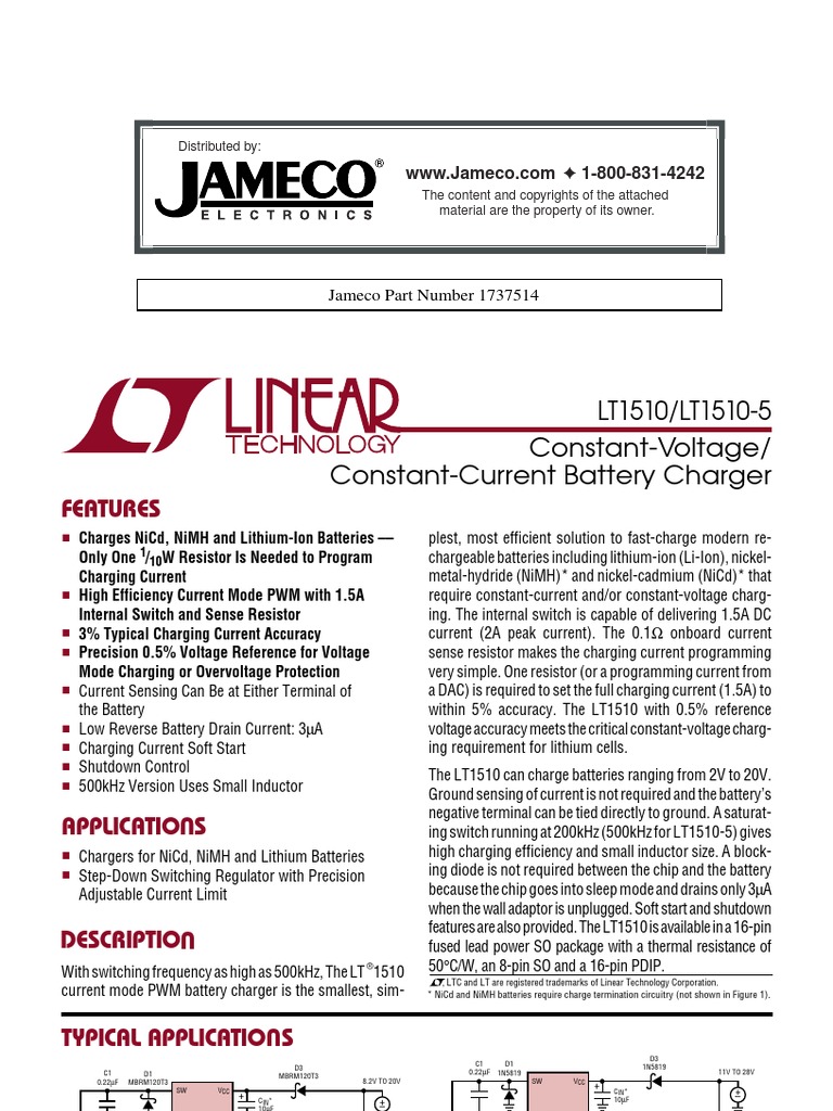 Linear - Technology LT1510CS Datasheet | PDF | Lithium Ion Battery ...