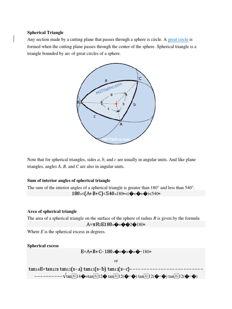 Spherical Math | Download Free PDF | Triangle | Sphere
