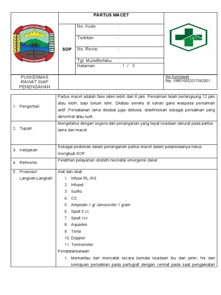 Sop Partus Macet | PDF